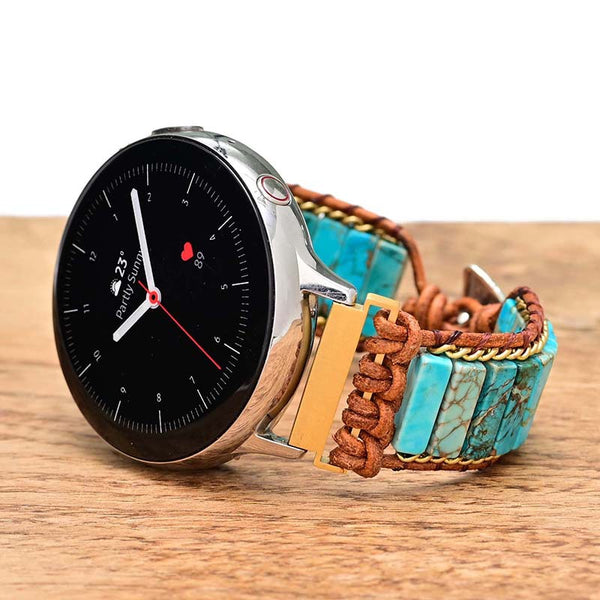 PurpleFlower Cylindrical Bracelet Watch Ethnic Retro Natural Stone Wov